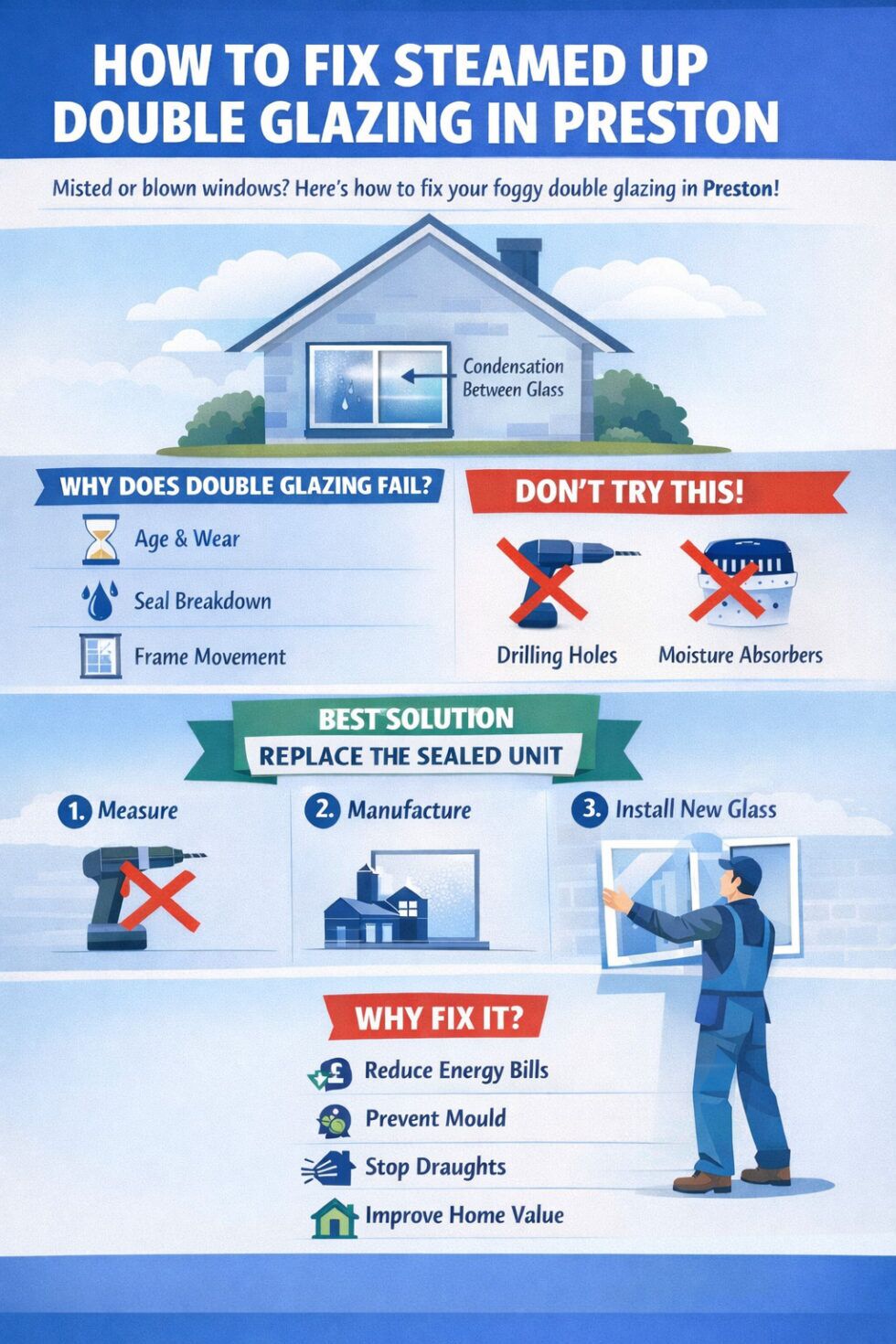 How to Fix Steamed Up Double Glazing - Preston Glass and Glazing